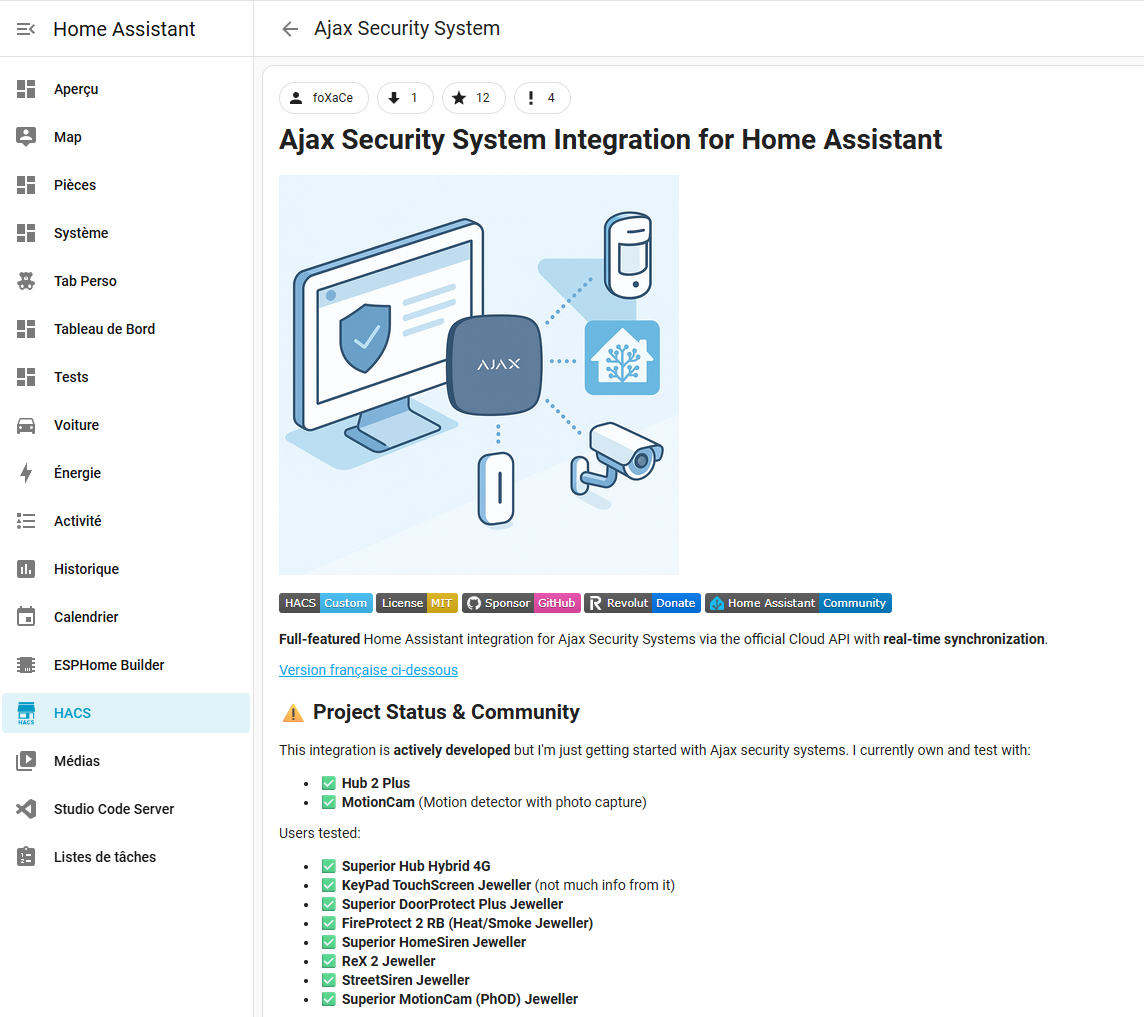 Ajax Home Assistant Integration: finally a real complete plugin for ...